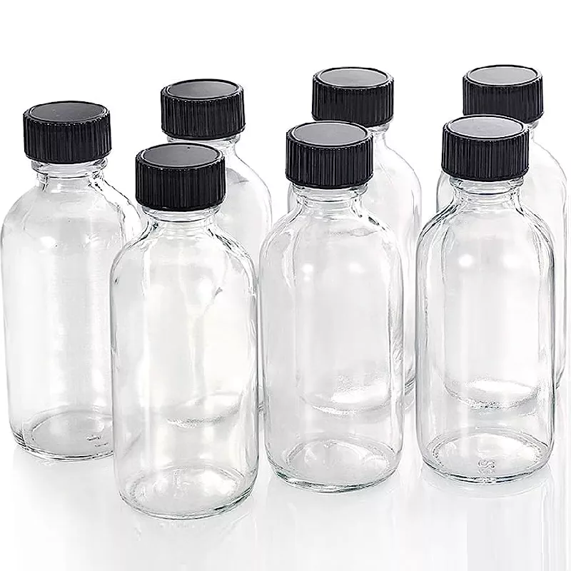12 Pack, 2 oz Small Clear Glass Bottles with Lids- 60ml Boston Round ...