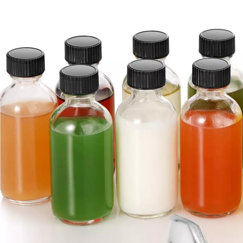 12 Pack, 2 oz Small Clear Glass Bottles with Lids- 60ml Boston Round ...
