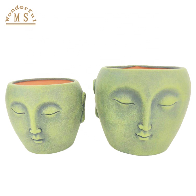 Ceramic Head Face Design Plantpot Light Green Color, Enjoy Garden ...